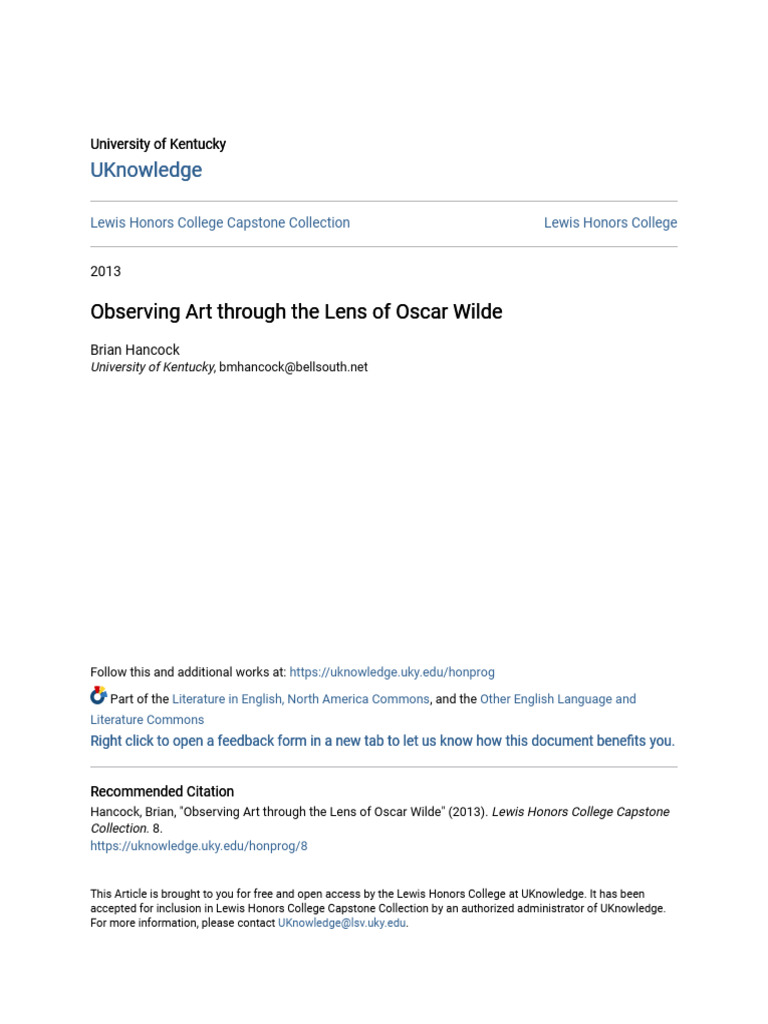 Observing Art Through The Lens of Oscar Wilde | PDF | The Picture Of ...