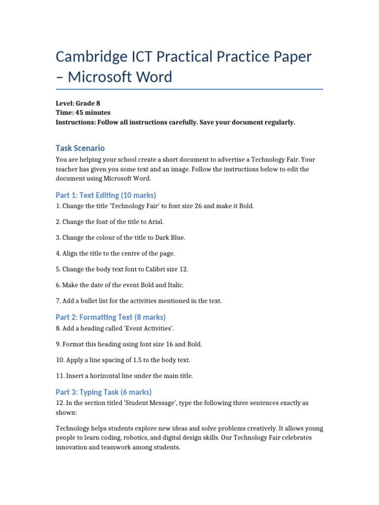 Cambridge ICT Practice Word Grade8 v2 | PDF