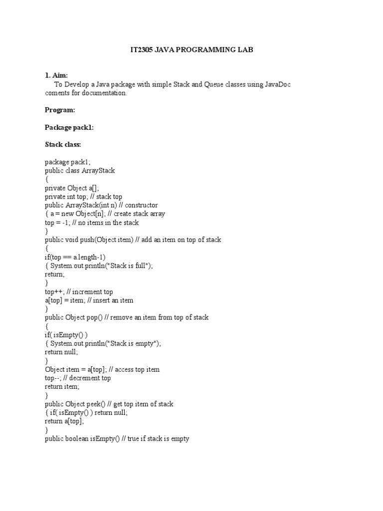 Java Lab Manual Pdf Array Data Structure Queue Abstract Data Type 4161