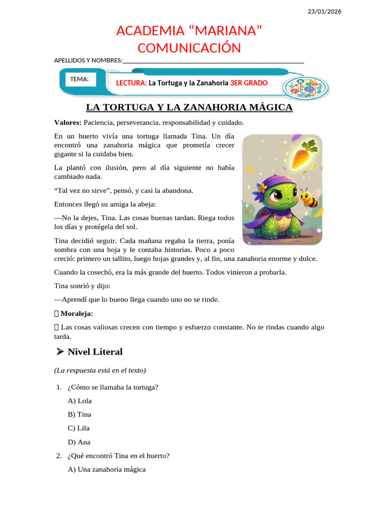 Lectura 5 Tercer Año | PDF