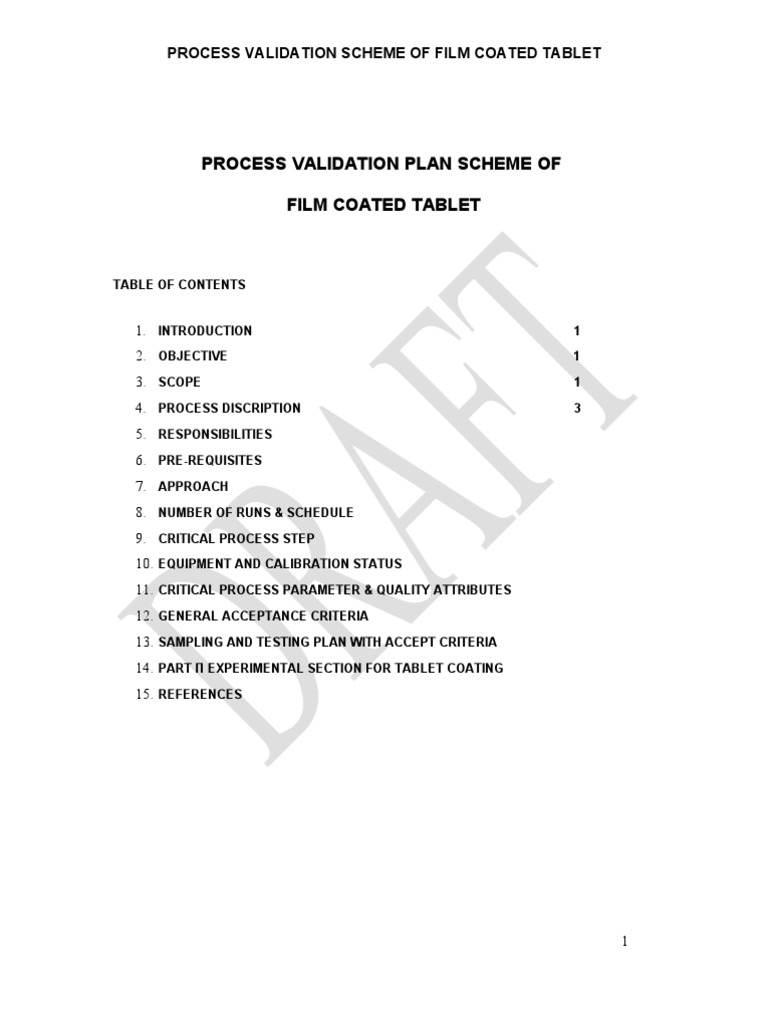 Film Coated Tablet Validation Scheme | PDF | Tablet (Pharmacy ...
