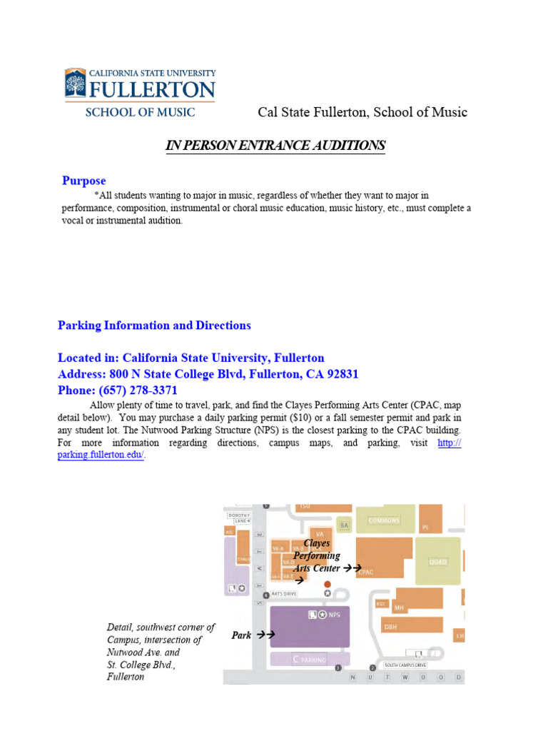 Entrance Audition Info and Campus Map | PDF