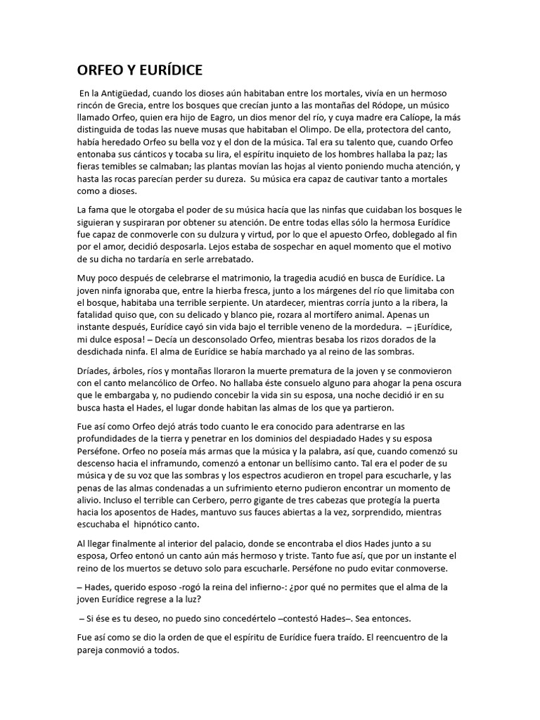 Orfeo y Eurídice | PDF | Orfeo | infierno