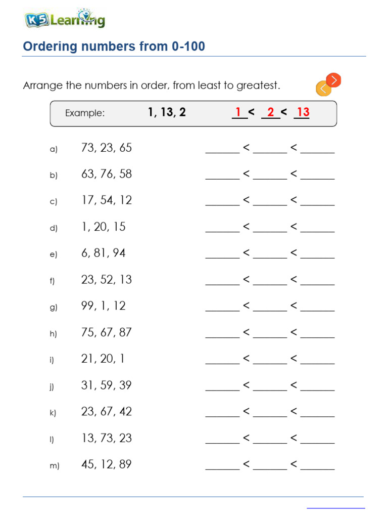 Grade 1 Order Numbers Up To 100 A | PDF