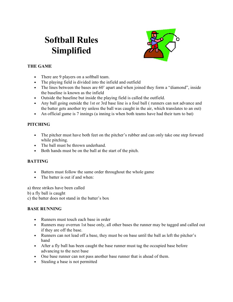 Softball Rules Simplified Pdf Baseball Field Softball