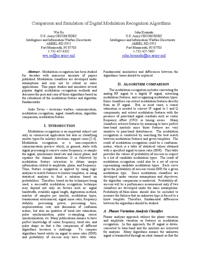 Digital Modulation Recognition Pdf Modulation Sampling Signal Processing