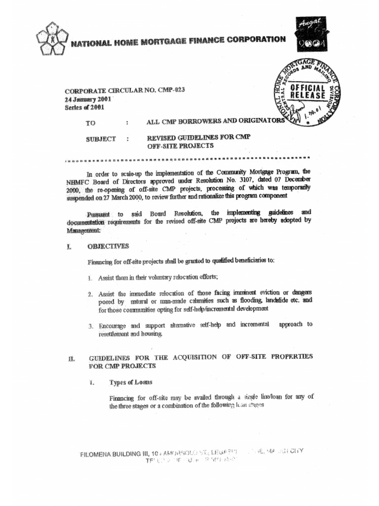 No. 023 Revised Guidelines For CMP Off Site Projects | PDF