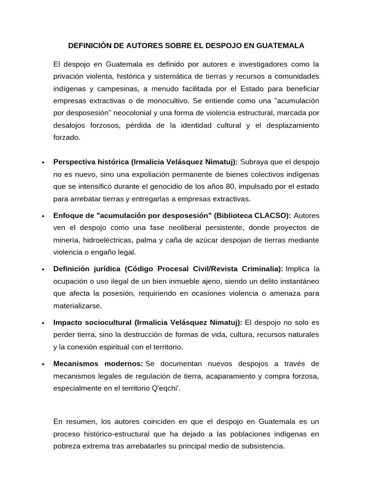Definición de Autores Sobre El Despojo en Guatemala | PDF | Guatemala ...