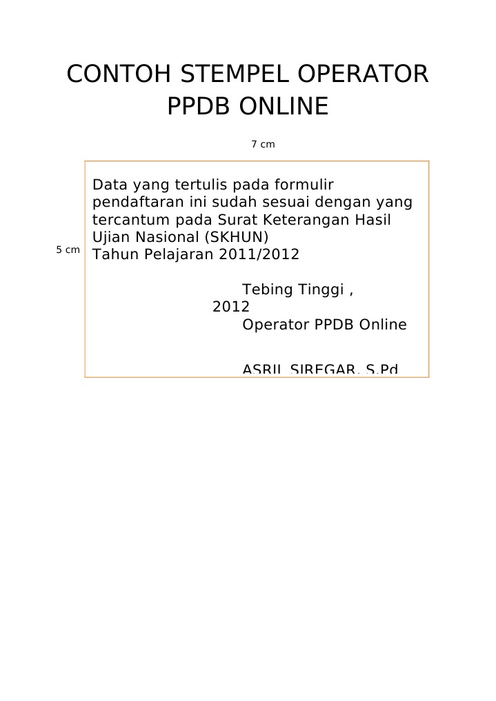 Contoh Stempel Operator PPDB Online | PDF