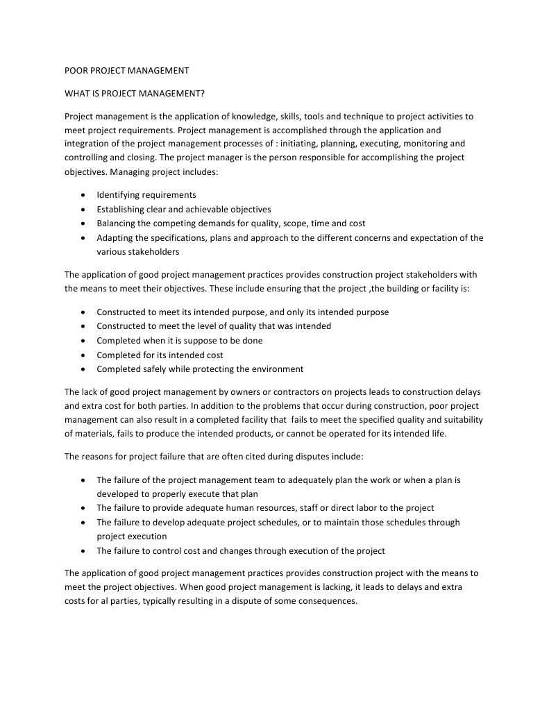 Reasons Why Projects Fail: Poor Project Management | PDF | Project ...