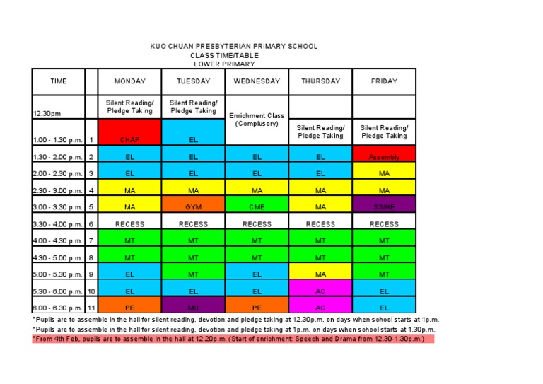 Class Timetable | PDF