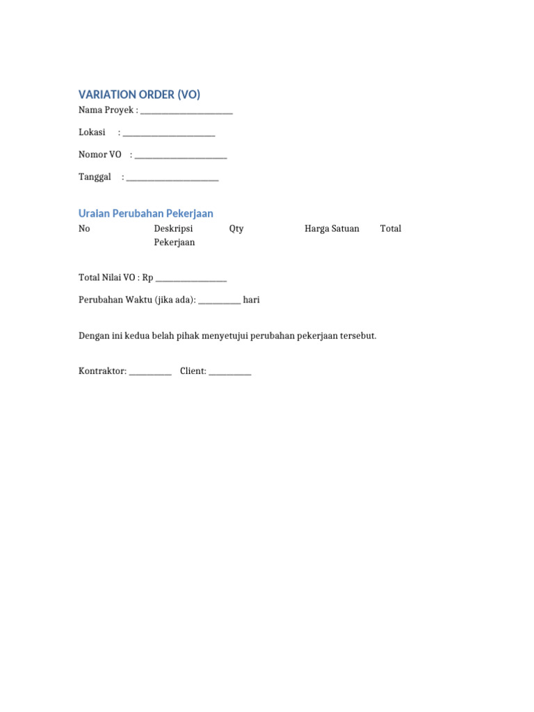 Contoh Variation Order | PDF