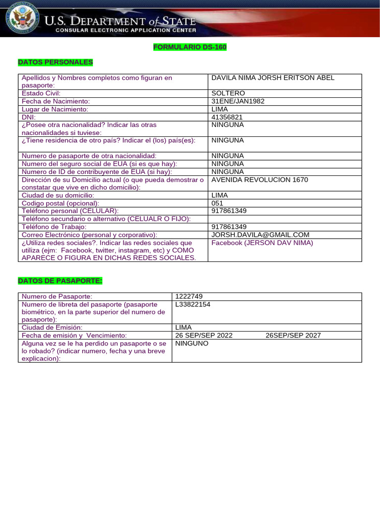 Formulario DS 160 Block Actualizado | PDF | Violación | Visa de viaje