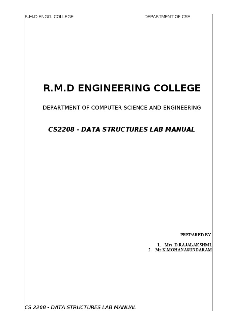 RMD Engg College CSE Dept Data Structures Lab Manual | PDF | Computer ...