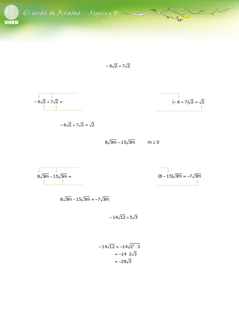 Algebra Suma y Resta Radicales Semejantes | PDF