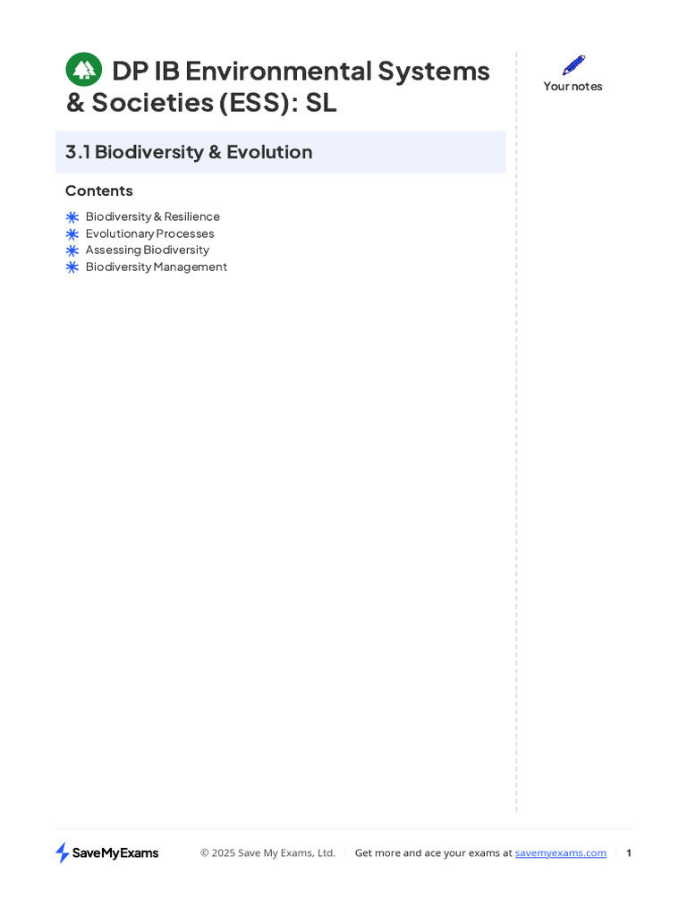 3.1 Biodiversity & Evolution - DP IB Environmental Systems & Societies ...