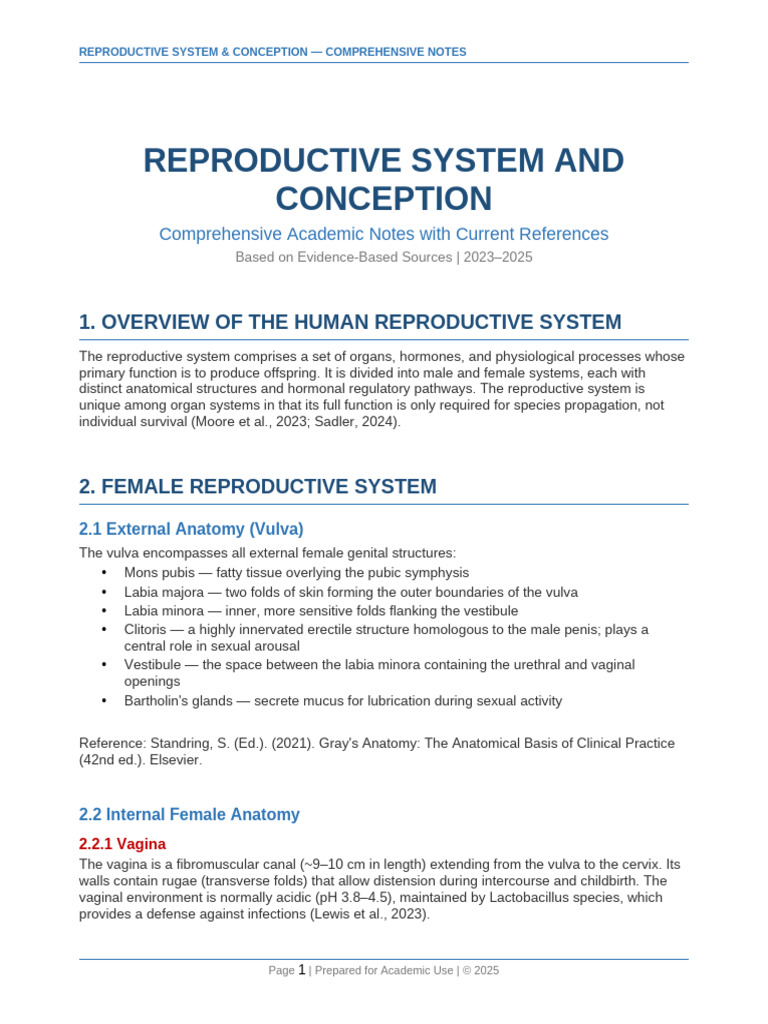 Reproductive System Notes 065717 | PDF | Puberty | Uterus