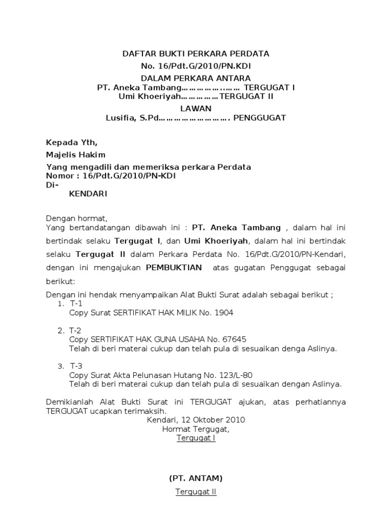 Surat Daftar Bukti Perkara Perdata | PDF
