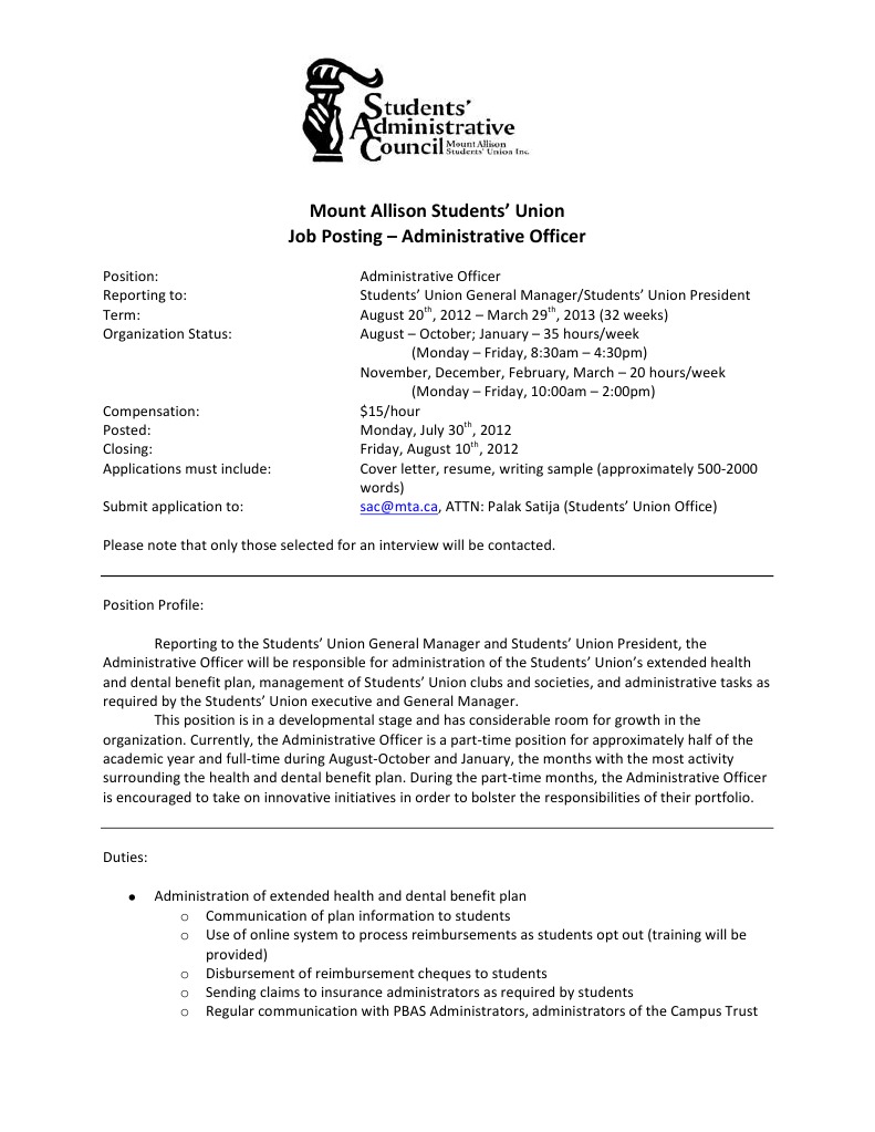 Administrative Officer Job Posting | PDF | Students' Union | Sales