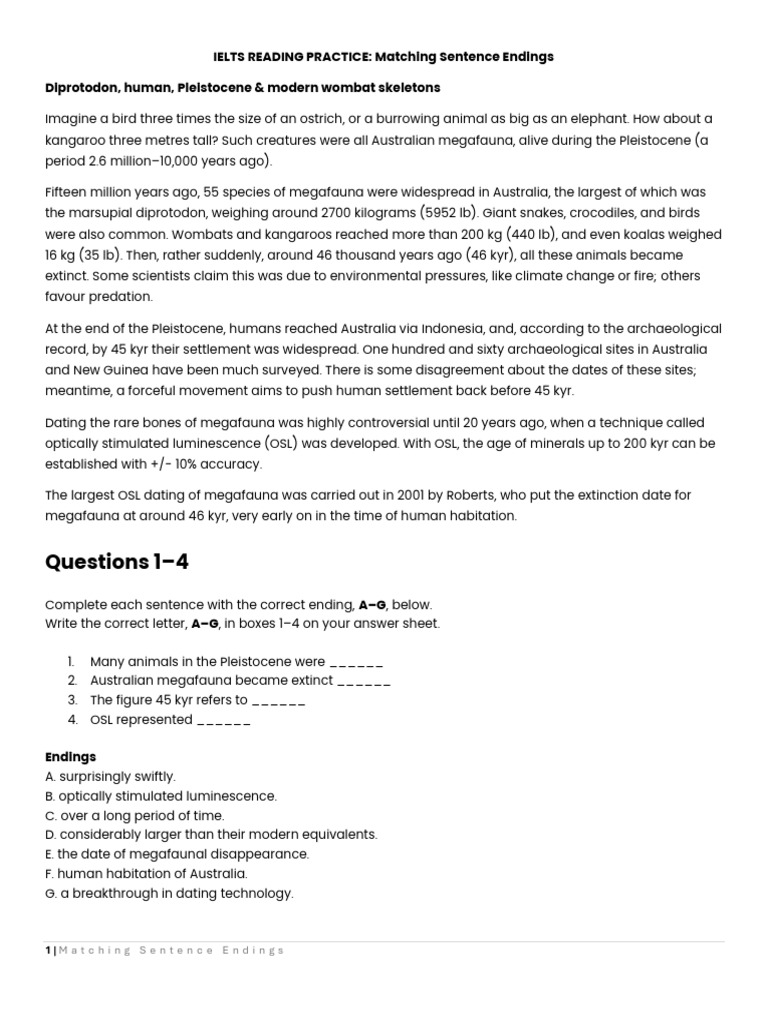 IELTS READING PRACTICE Matching Sentence Endings | PDF