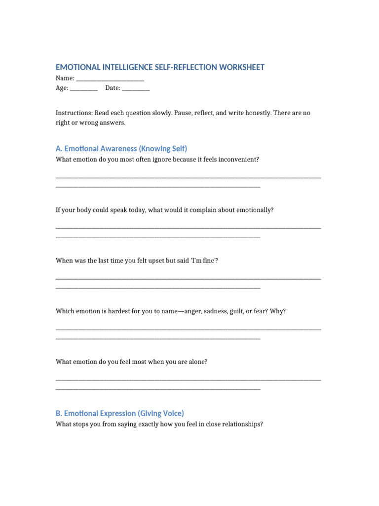 Emotional Intelligence Worksheet | PDF