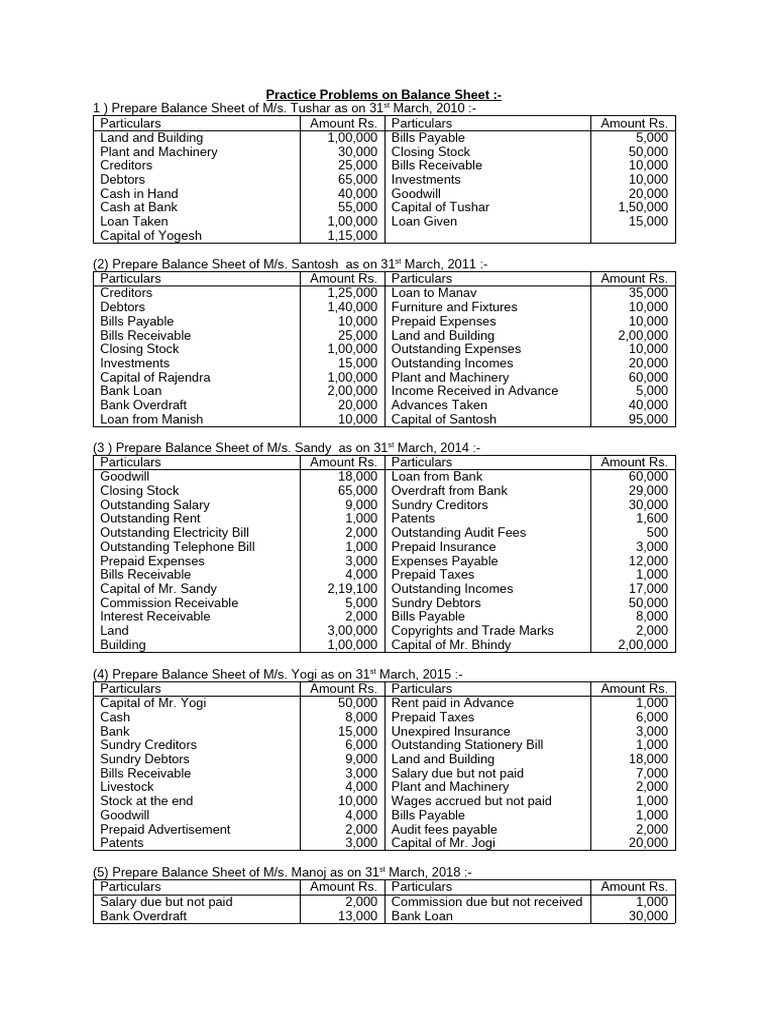 Practice Problems On Balance Sheet | PDF | Debt | Banks