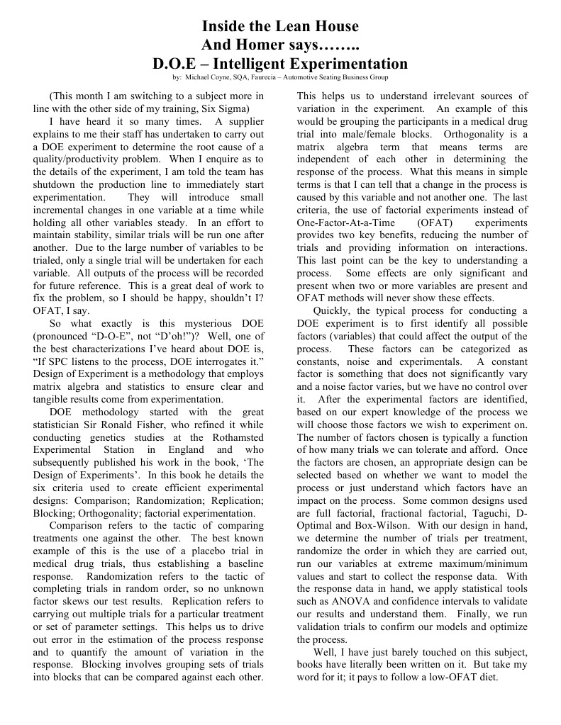 Lean House Article DOE 080518 | PDF | Experiment | Mathematical And ...