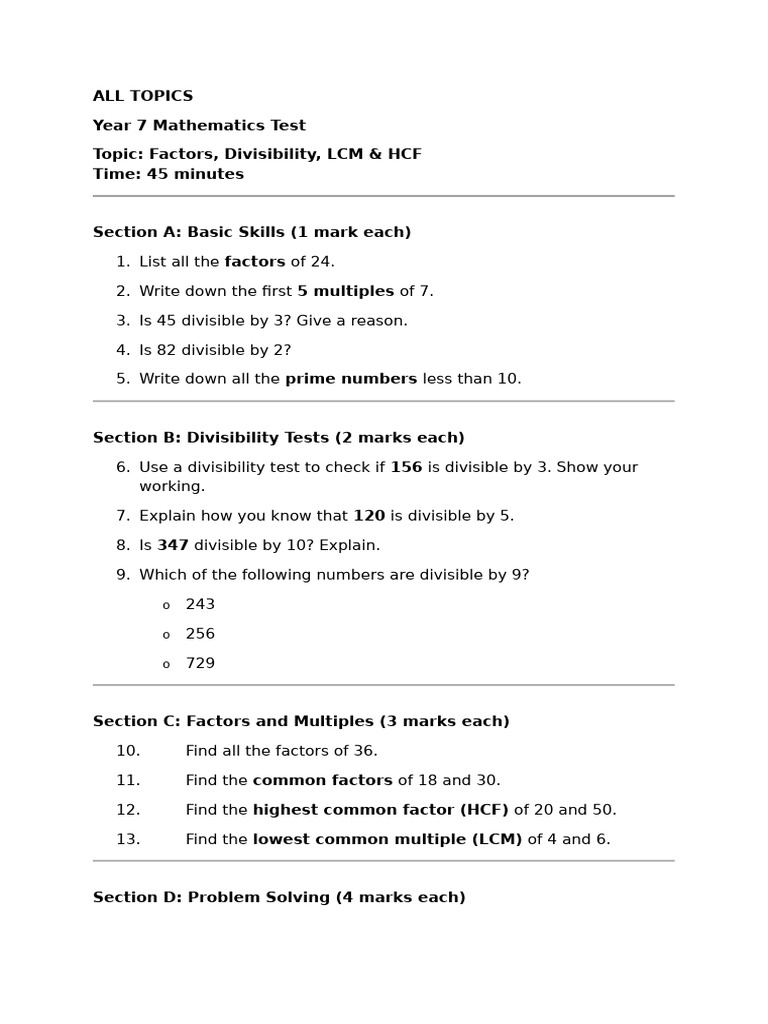 Year 7 Mathematics Test | PDF | Area | Shape