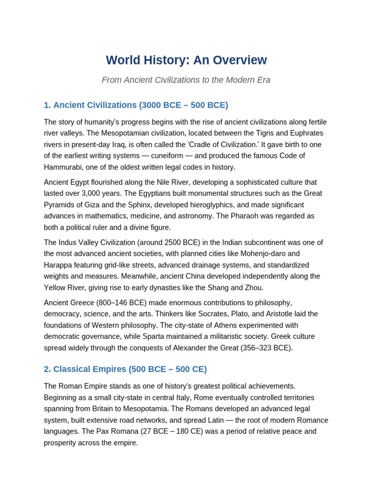 World History Overview | PDF | Ancient History | Renaissance