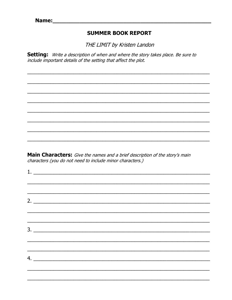 7th Grade Book Report Template | PDF