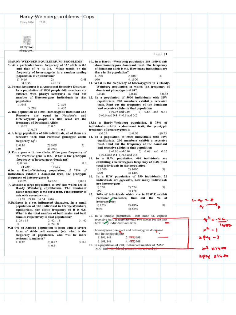 Hardy Weinberg Problems | PDF