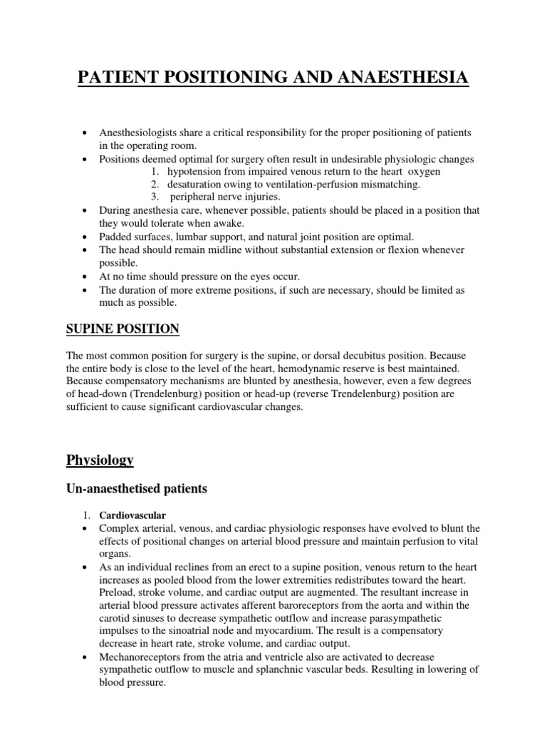 Patient Positioning and Anaesthesia | PDF | Anatomical Terms Of Motion ...