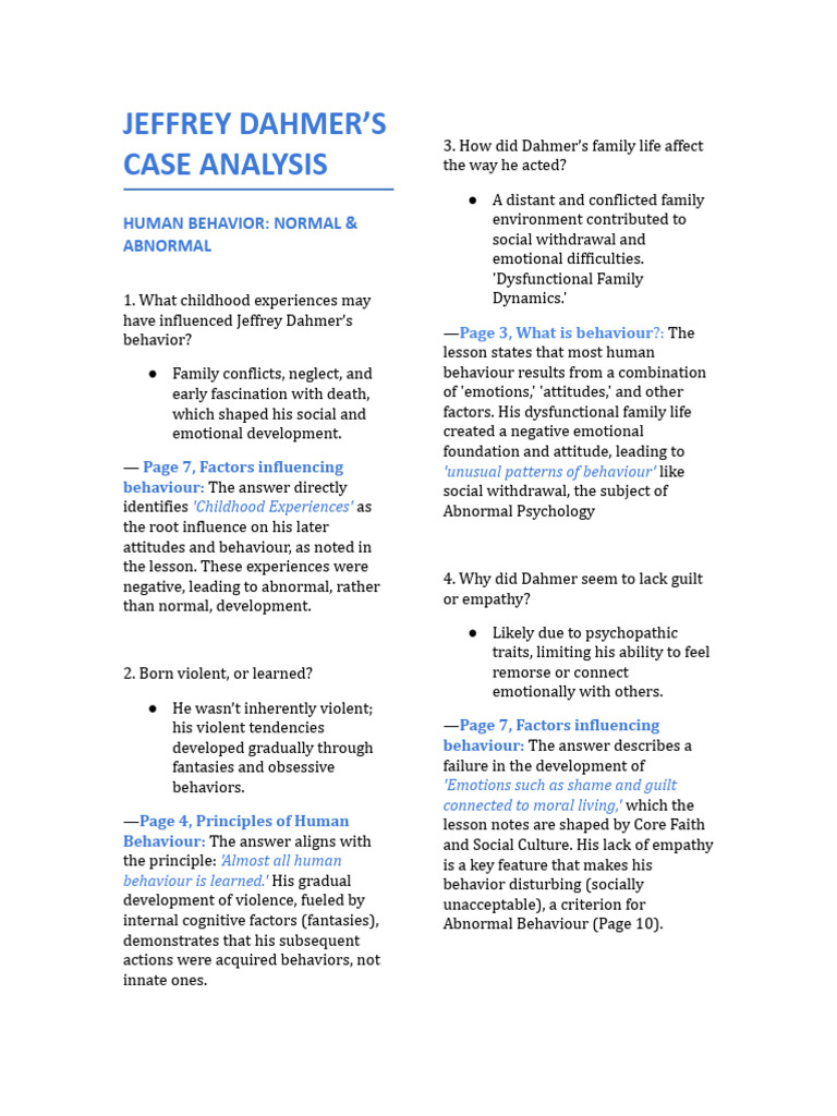 Dahmer's Case Analysis | PDF | Perception | Empathy