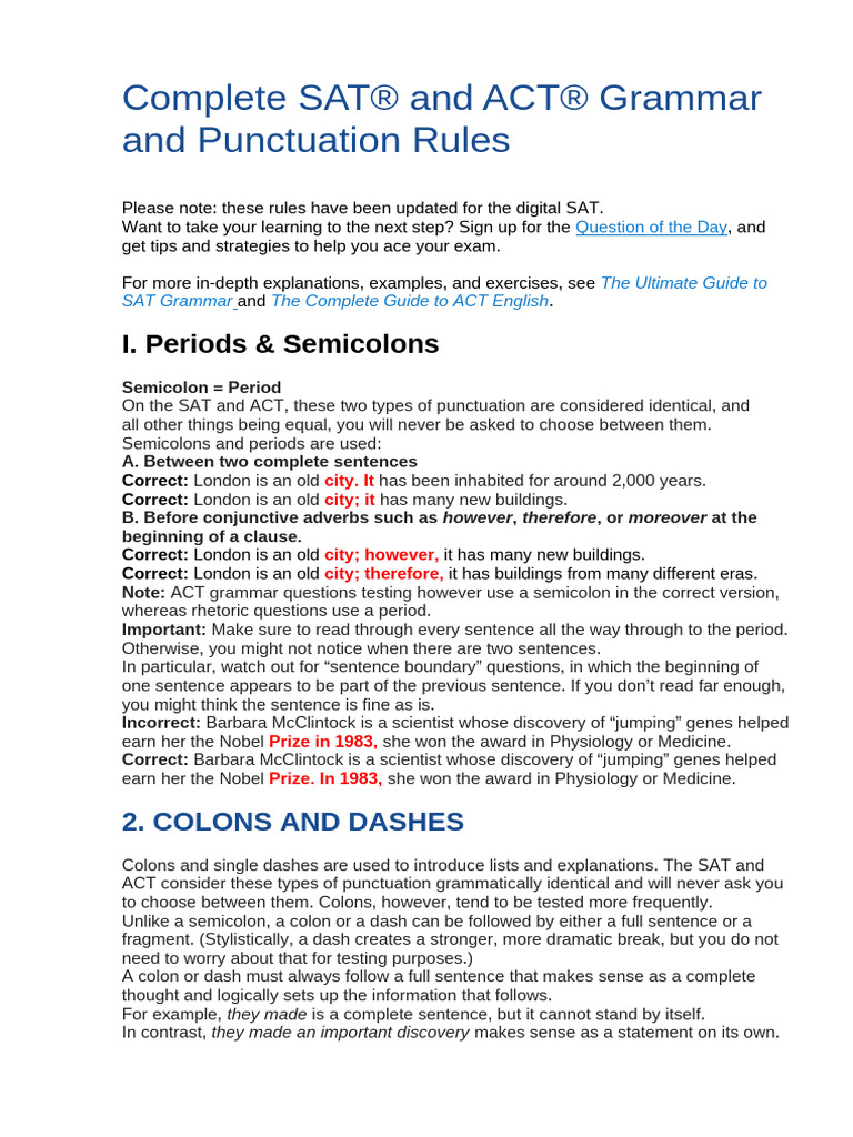 SAT Grammar (Punctuation) | PDF | Adjective | Grammatical Number