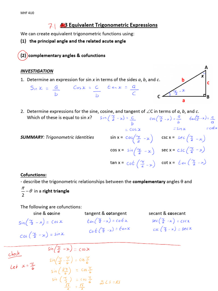 7.1 Equivalent Trigonometric Expressions Solutions | PDF ...