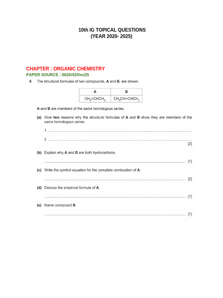 Organic Chemistry 10 Ig Practice QSNS | PDF