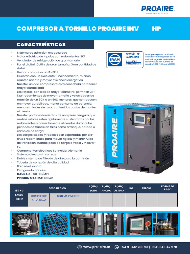 Compresor a Tornillo 10 Hp Proaire Inv New | PDF | Ingeniería mecánica ...