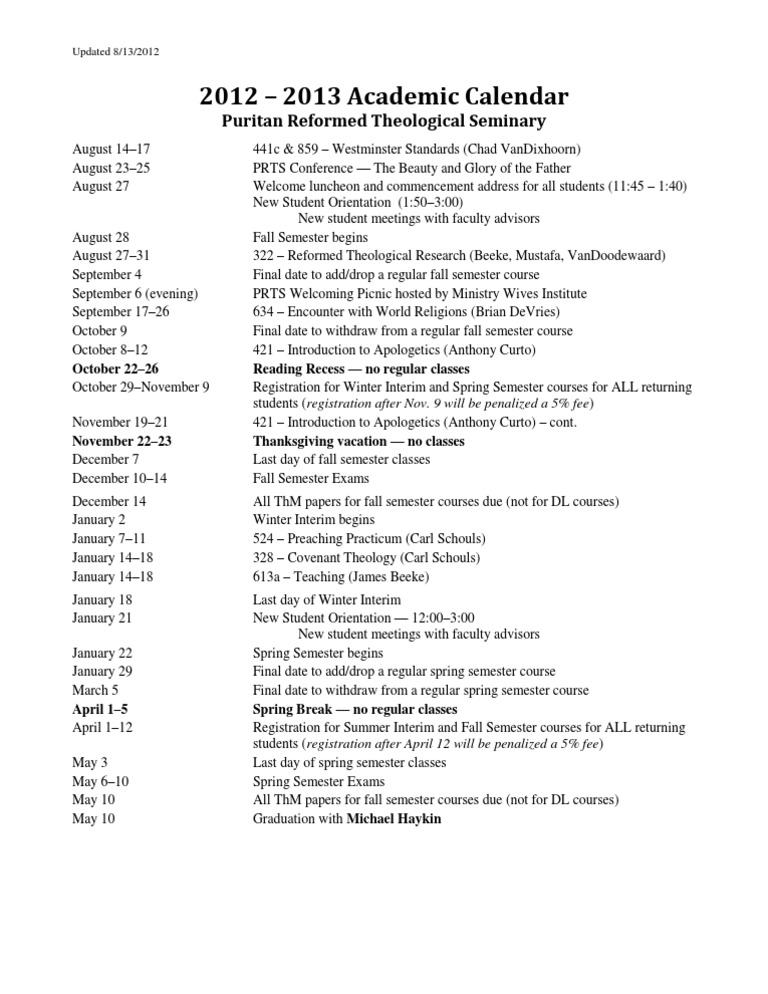 Academic Calendar 2012 2013 Final | PDF