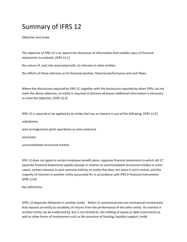 Summary of IFRS 12 | PDF | Subsidiary | International Financial ...