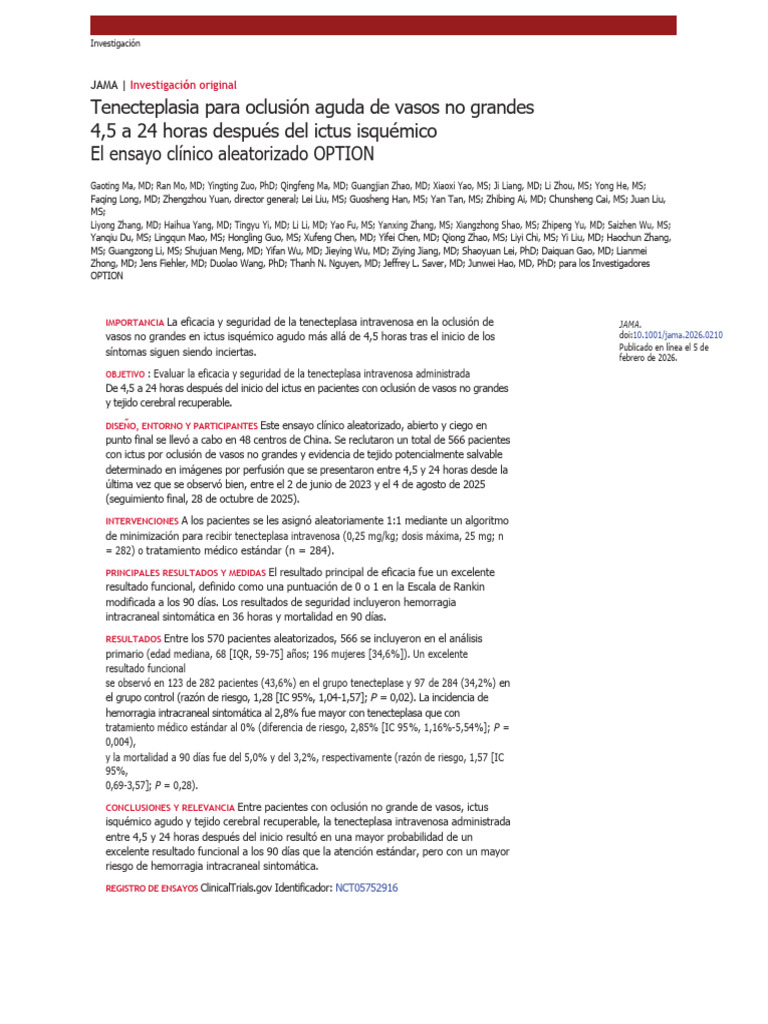 Investigación Tenecteplasa | PDF | Carrera | Isquemia