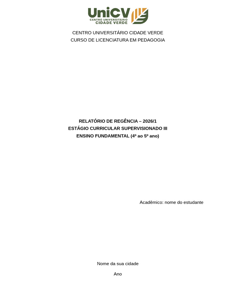 8- Relatório de Regência - 2026-1 | PDF | Pedagogia | Lição