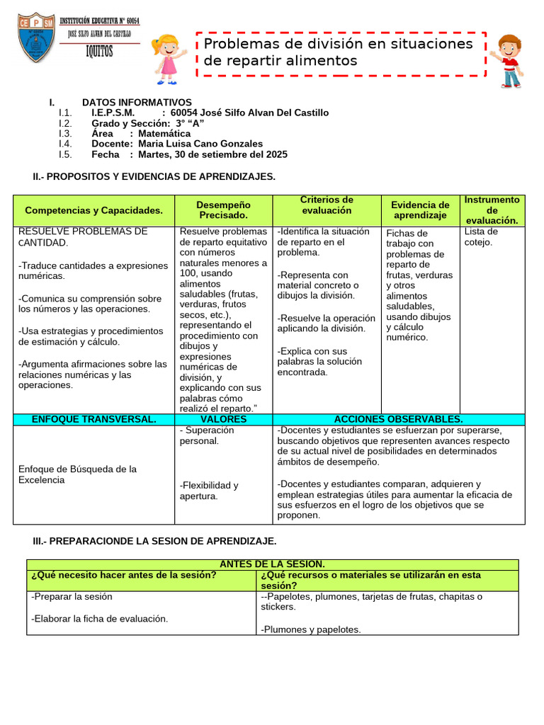 Sesion 7 Problemas de Division en Situaciones de Repartir Alimentos ...