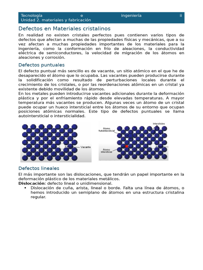 Defectos Materiales Cristalinos | PDF | Dislocación | Cristal