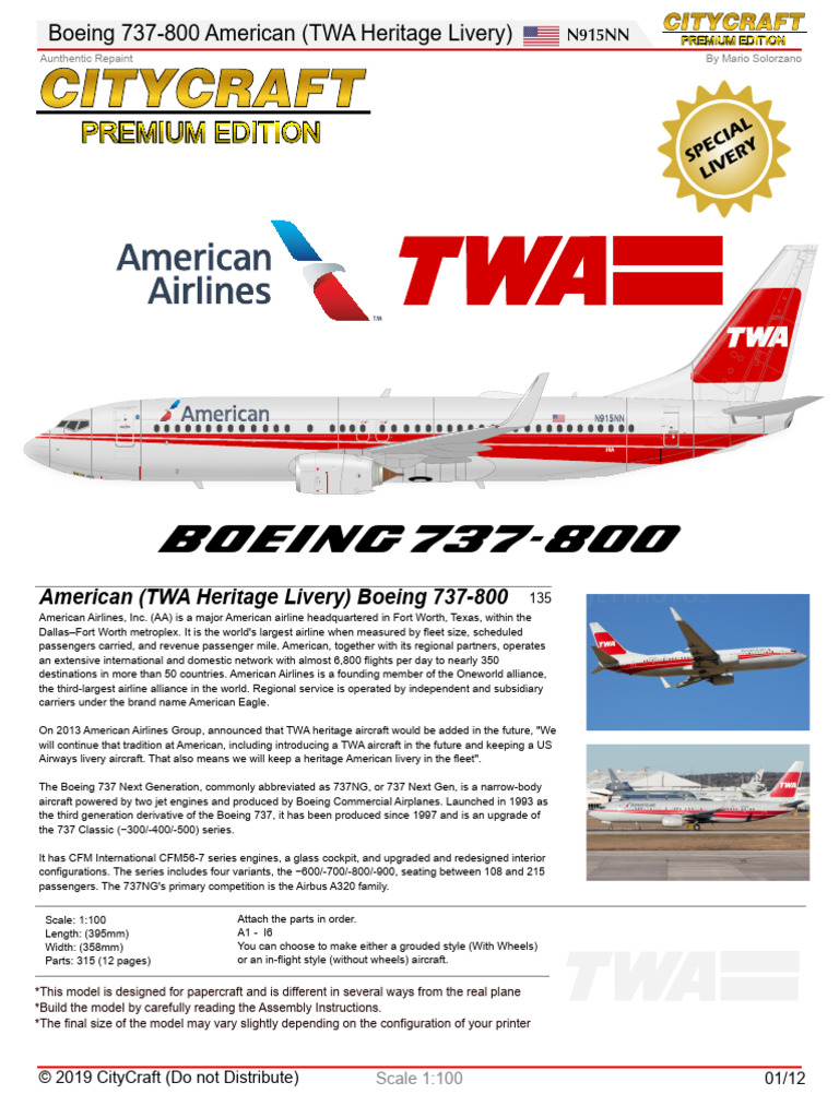 Boeing 737-800 - American Airlines (TWA Heritage Livery) - 1 100 | PDF ...
