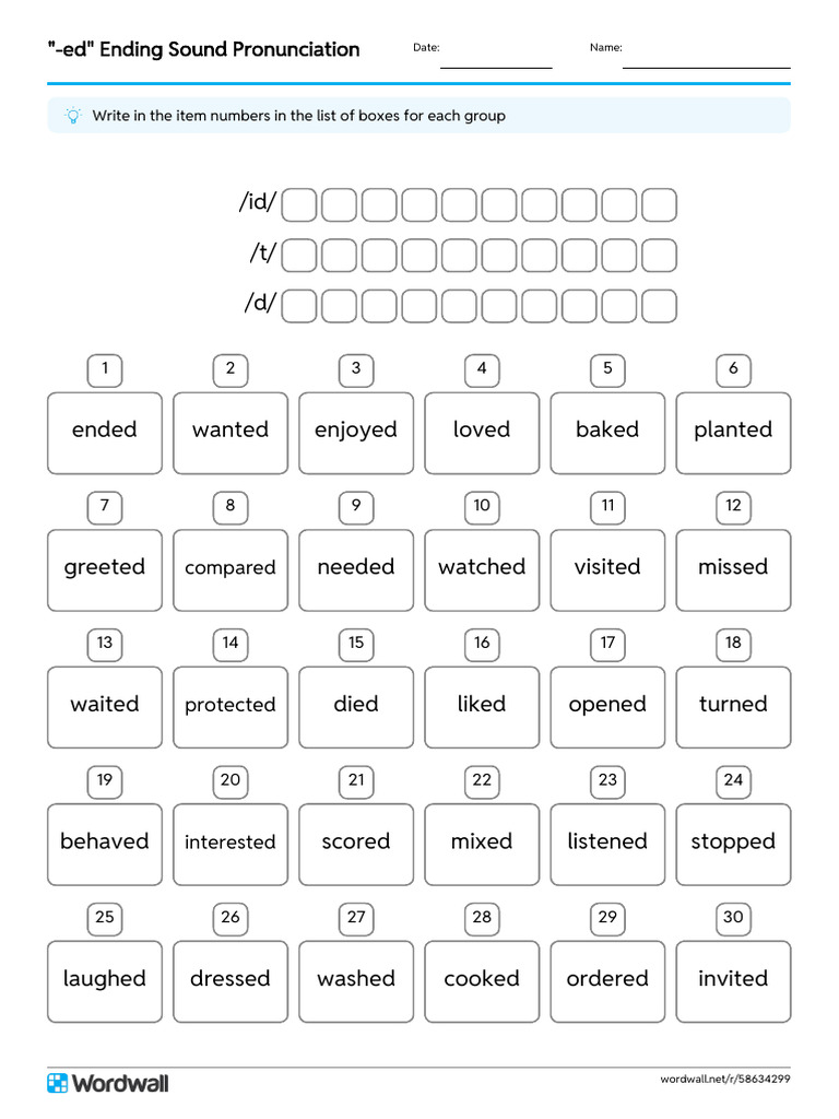 Ed Ending Sound Pronunciation Group Sort | PDF