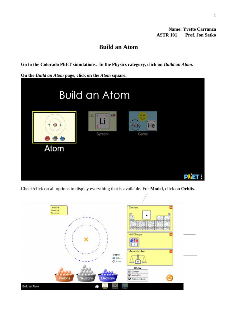 ASTR LAB Build An Atom | PDF | Atoms | Atomic Nucleus