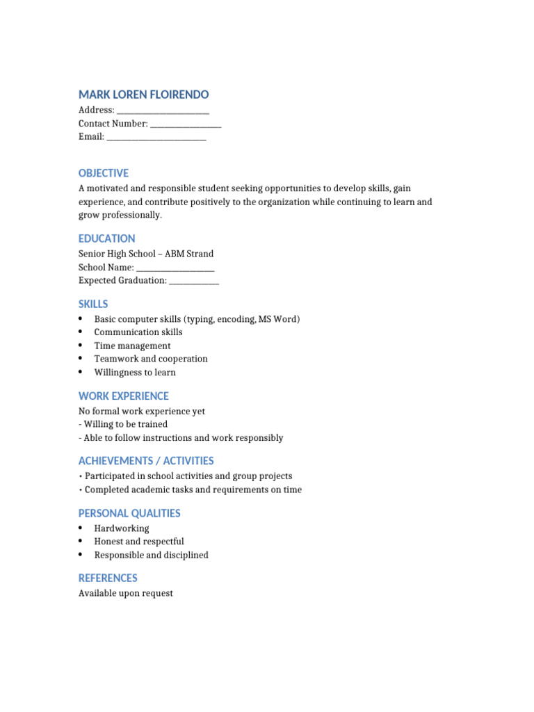 Mark Loren Floirendo Resume | PDF