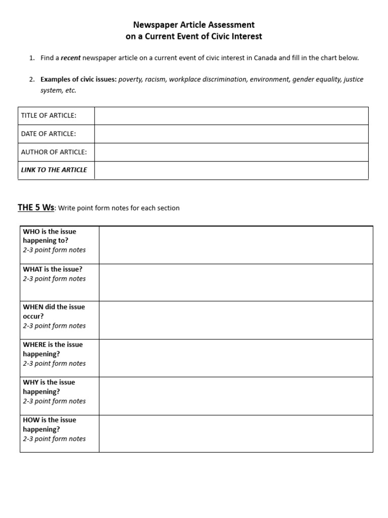 Newspaper Article Assignment + Rubric | PDF | Knowledge | Thought