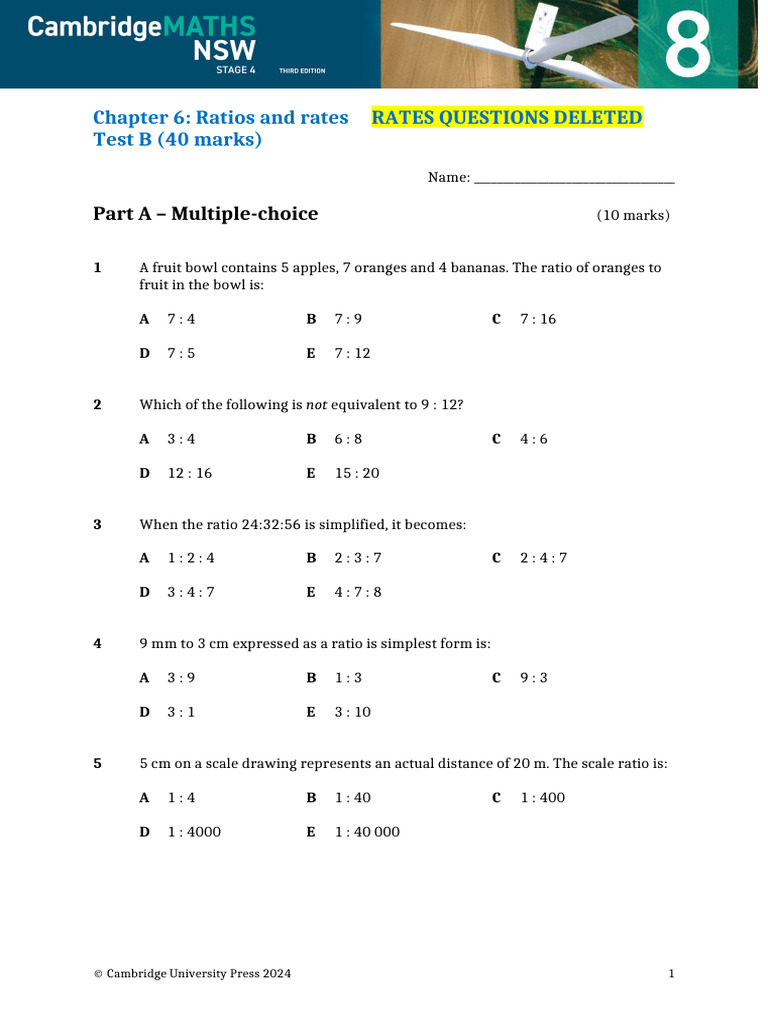 Chapter Test - 06B - Ratios and Scale | PDF | Ratio