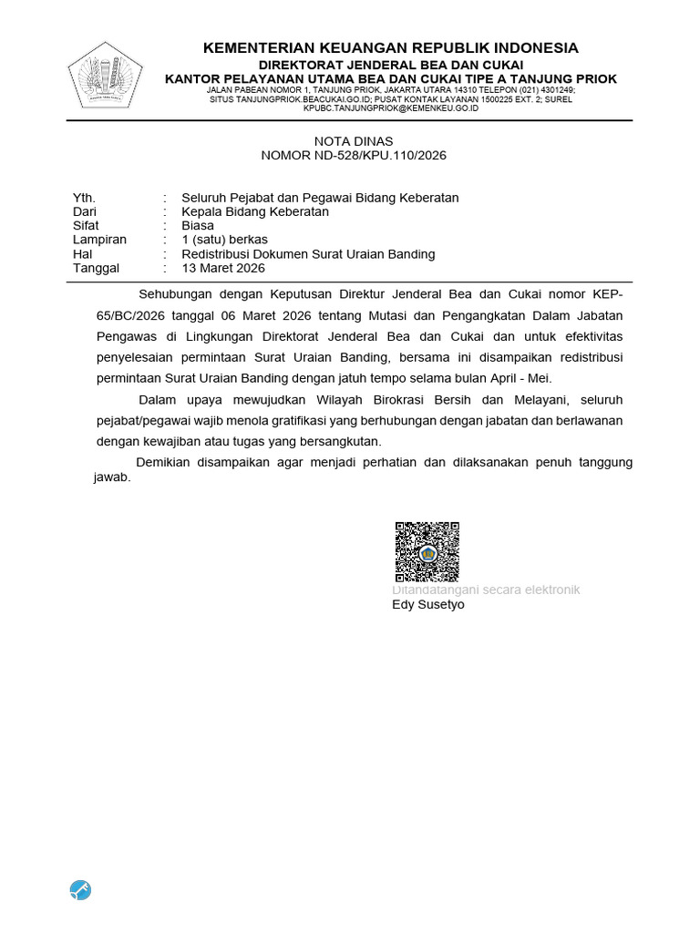 Redistribusi Dokumen Surat Uraian Banding | PDF